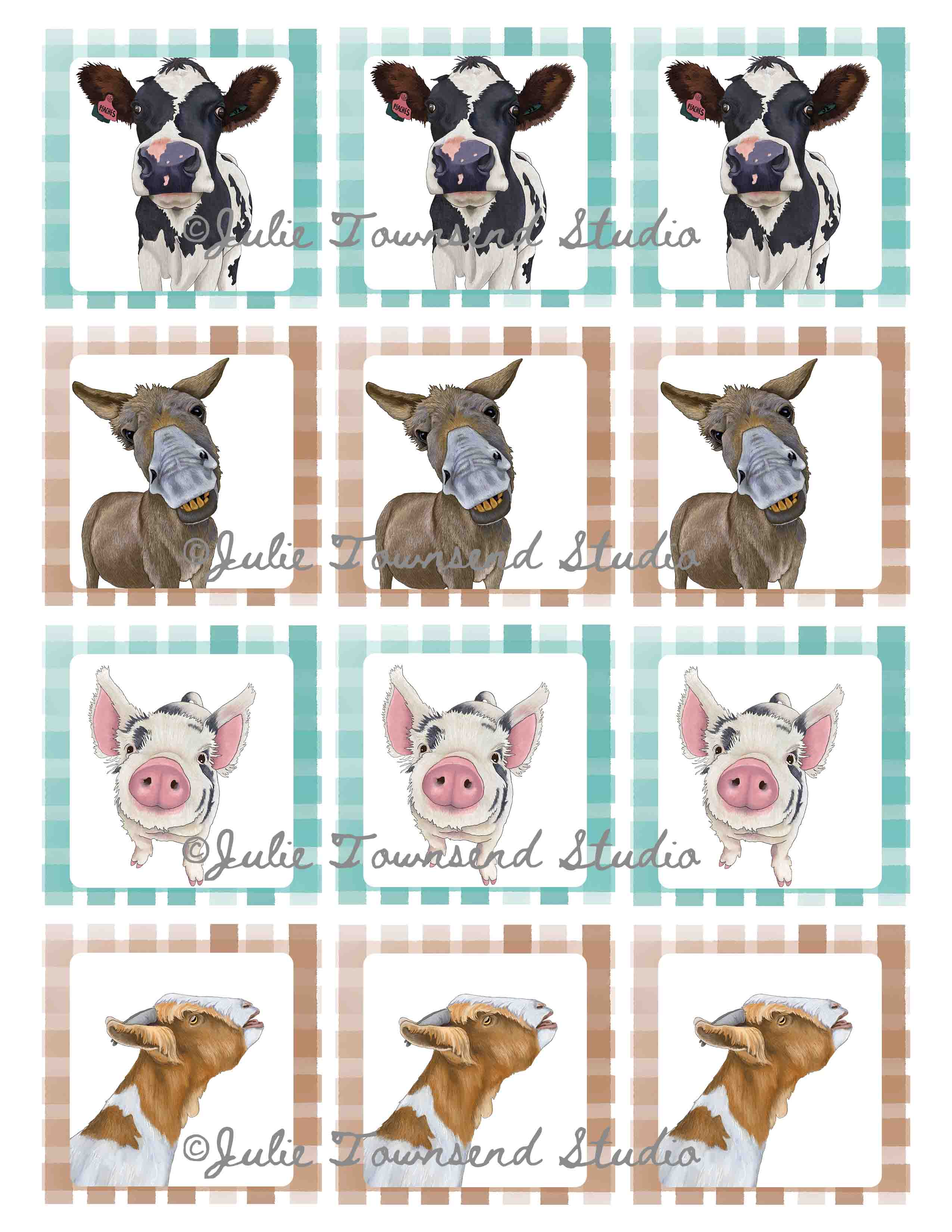 A set of stationery stickers that have an assortment of adorable farm ...
