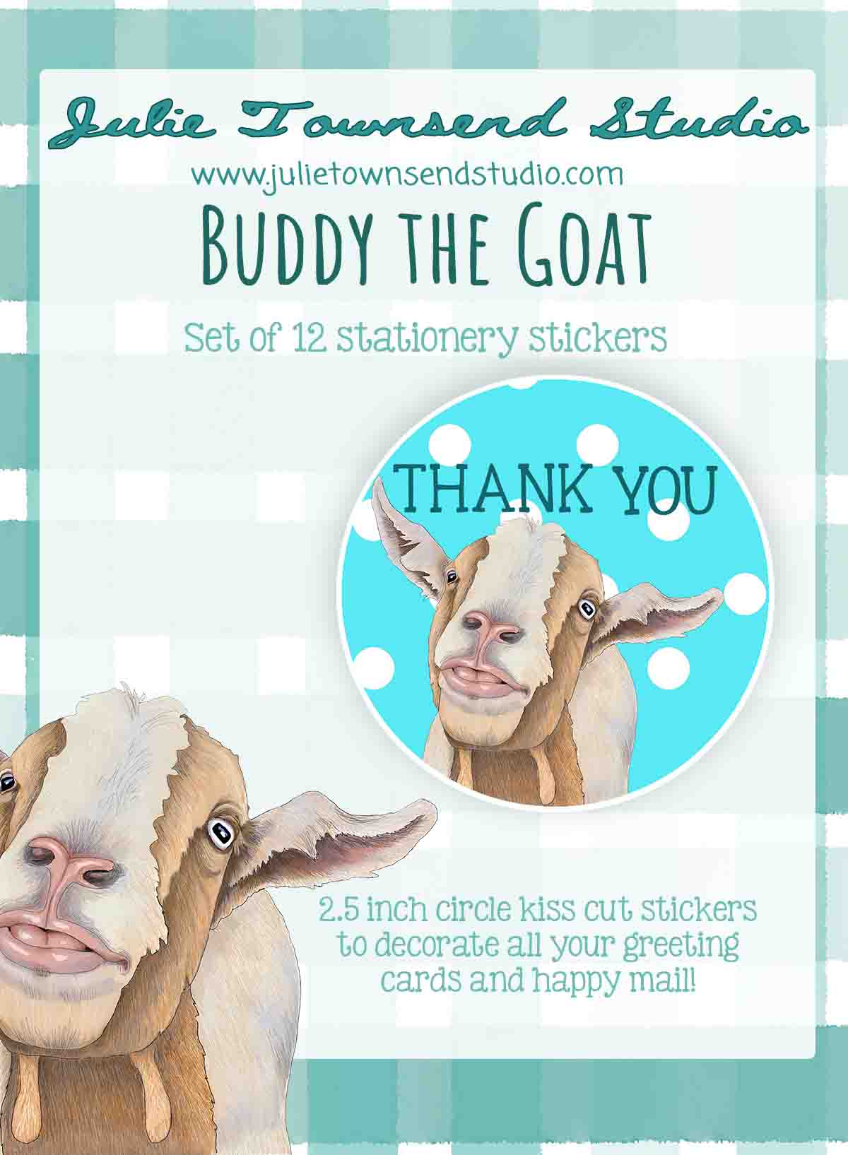 A set of stationery stickers that feature the cutest goat ever ...