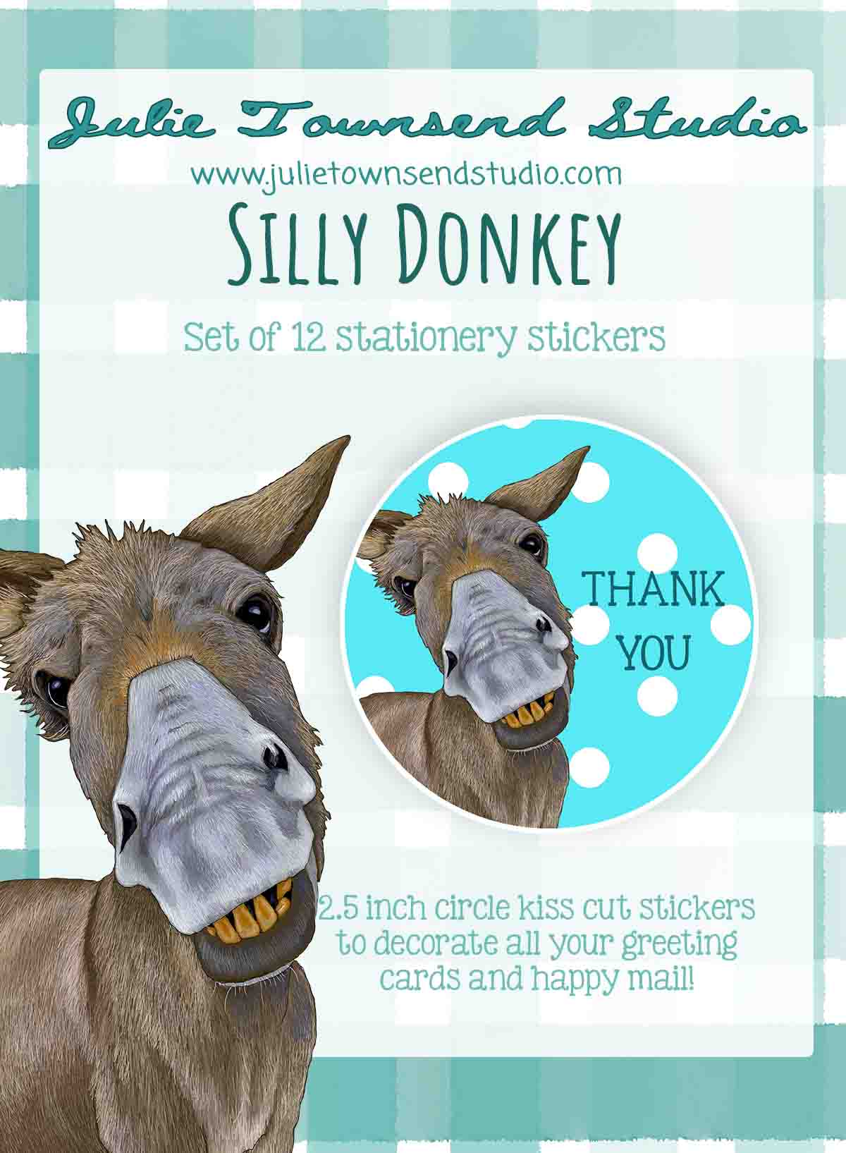 A set of stationery stickers that feature the cutest smiling donkey ...